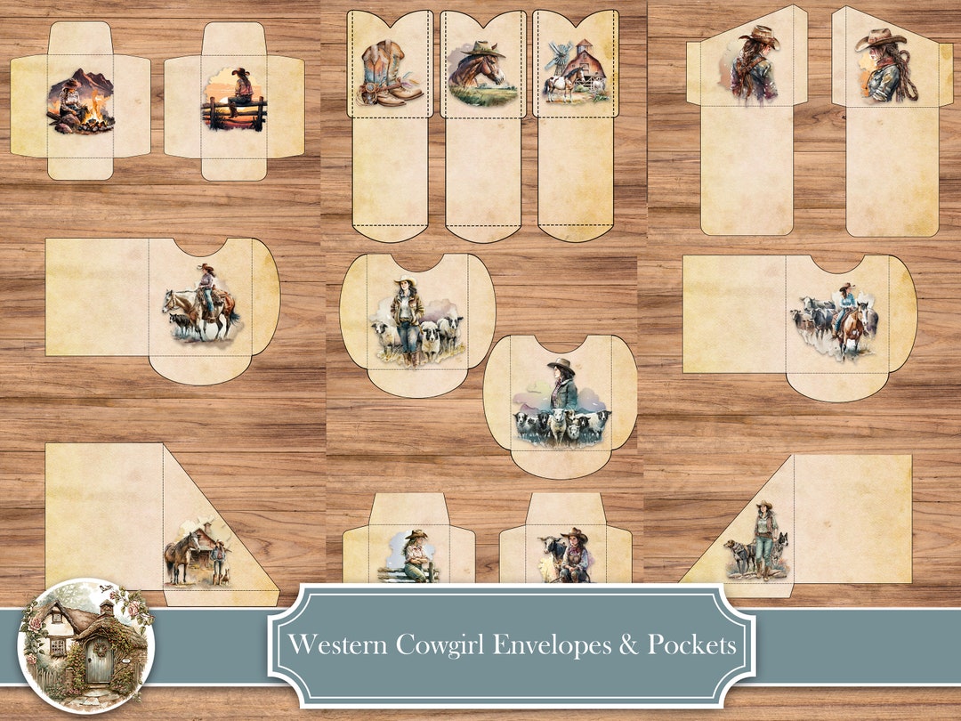 Western Cowgirl Junk Journal Ephemera Envelopes Pockets and Tuck Spots ...