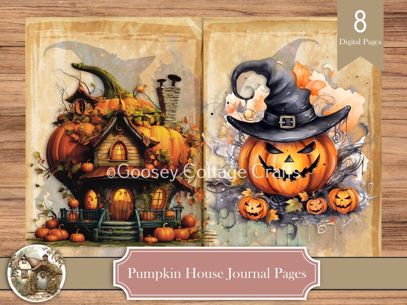Pumpkin House Junk Journal Pages Kit, Halloween Themed Digital Download ...