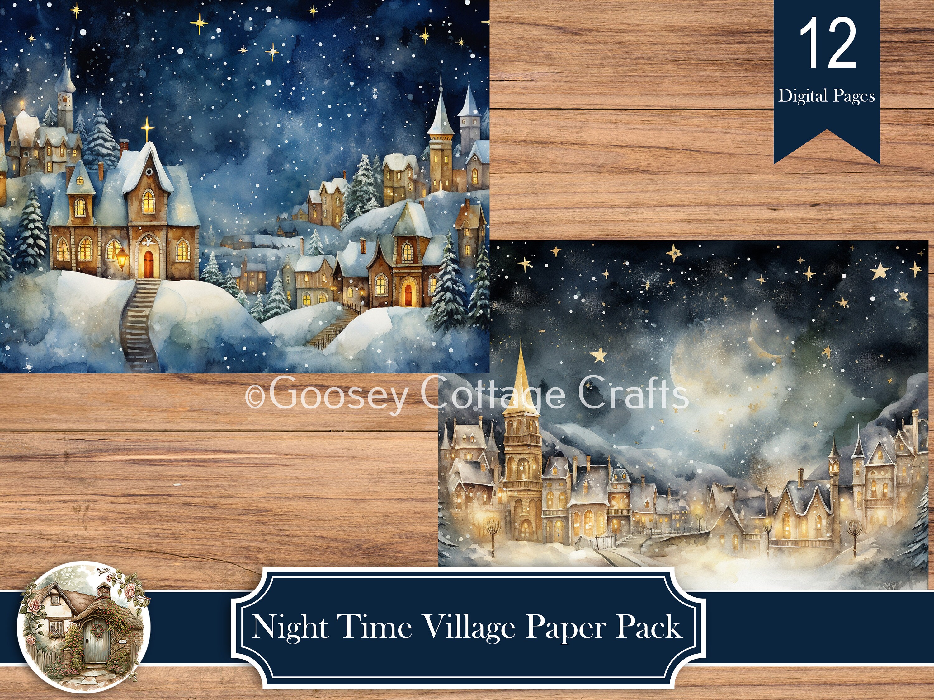 Night Time Village Junk Journal Scrapbooking Background Papers, Digital ...