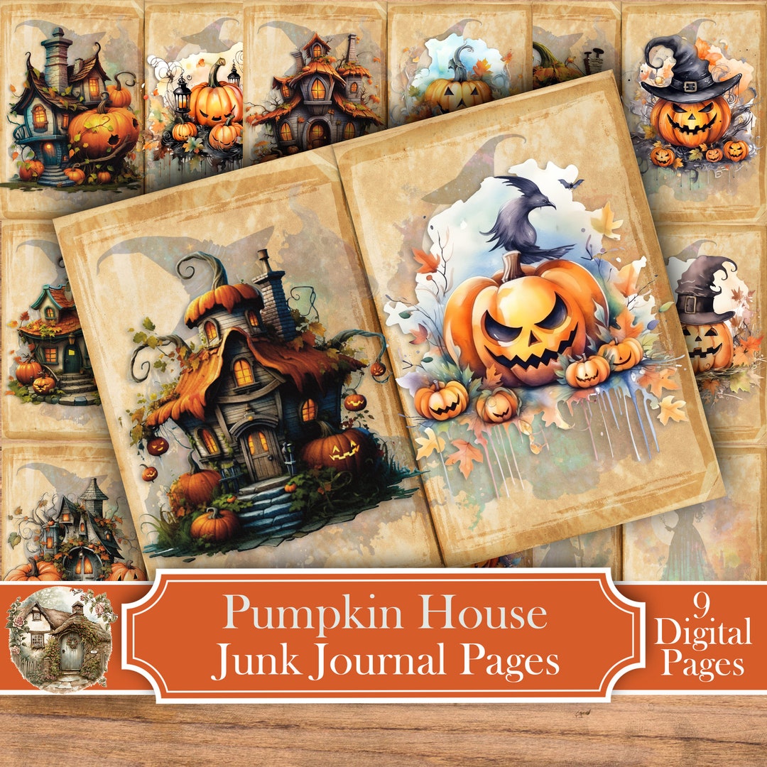Pumpkin House Junk Journal Pages Kit, Halloween Themed Digital Download ...