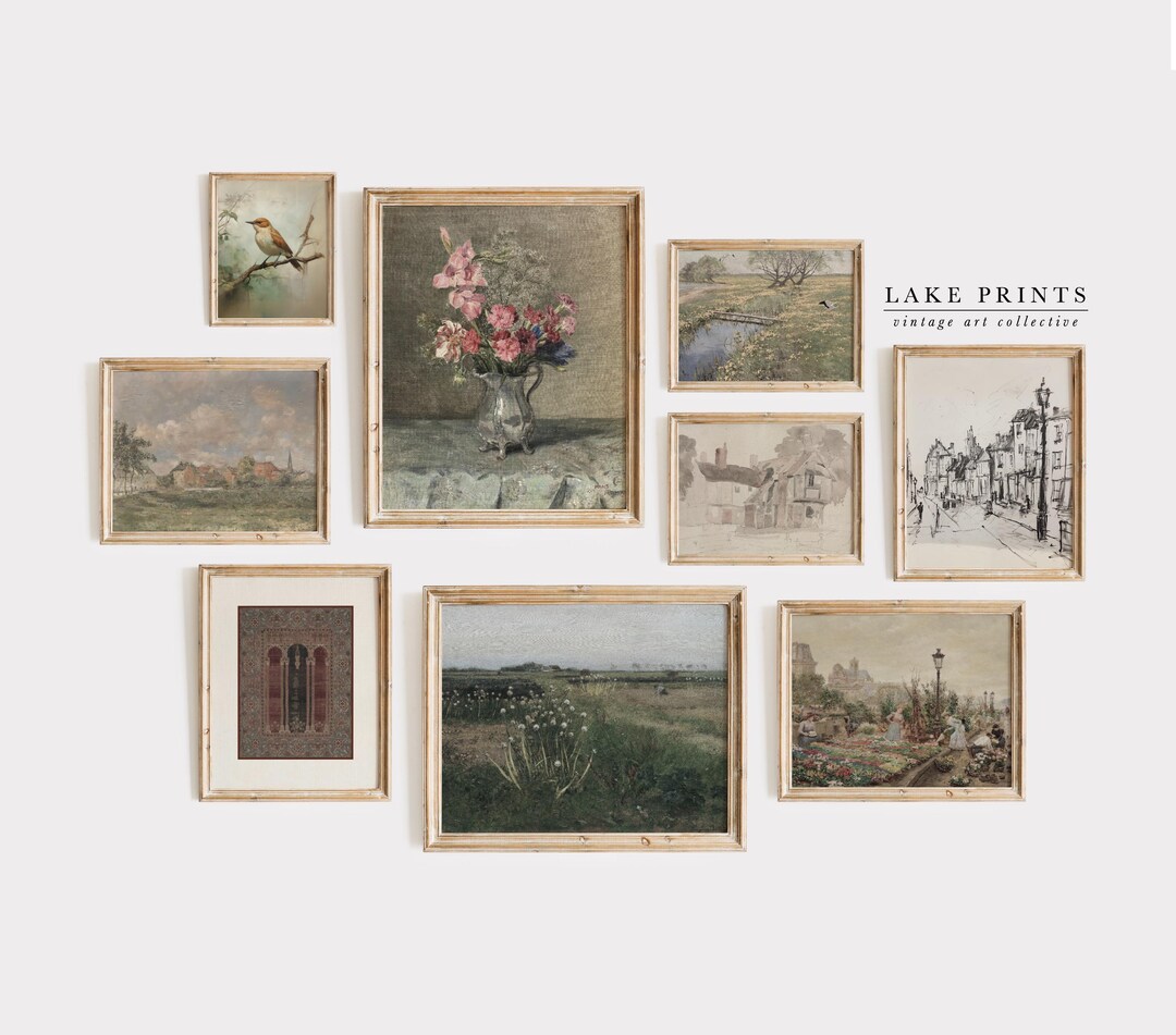 Vintage Landscape Gallery Set of Nine | Floral Gallery Wall Set ...