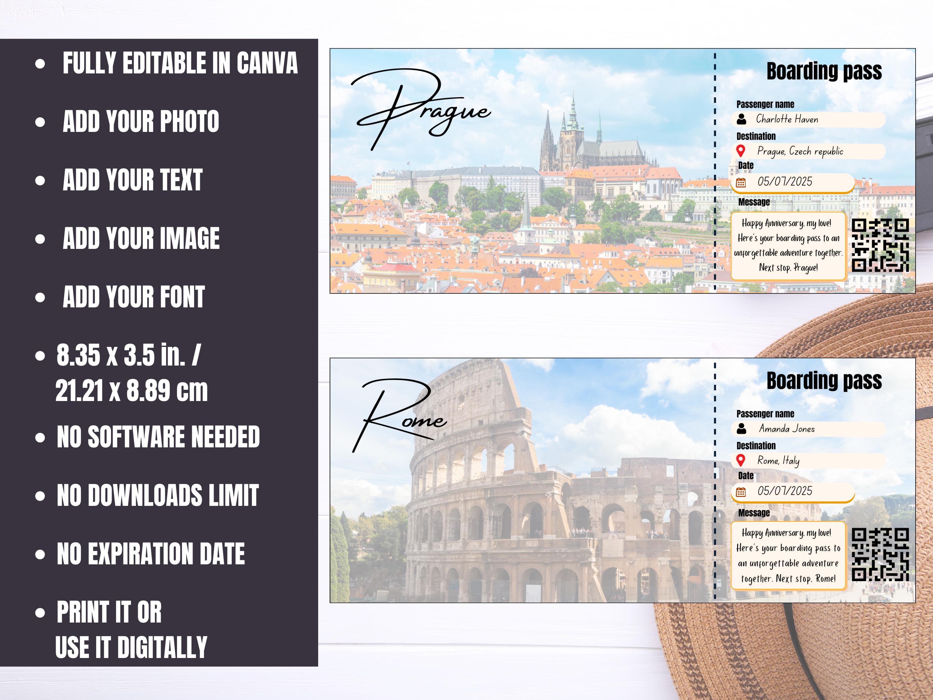 Fully Customizable Boarding Pass Template | Canva Editable Surprise ...