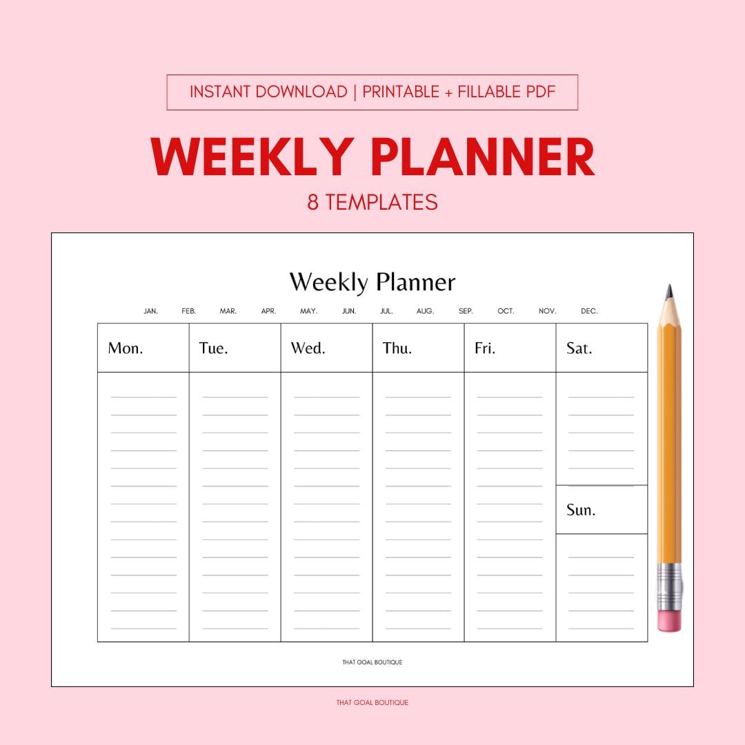 WEEKLY PLANNER - Instant Download - Printable + Fillable PDF / Print ...