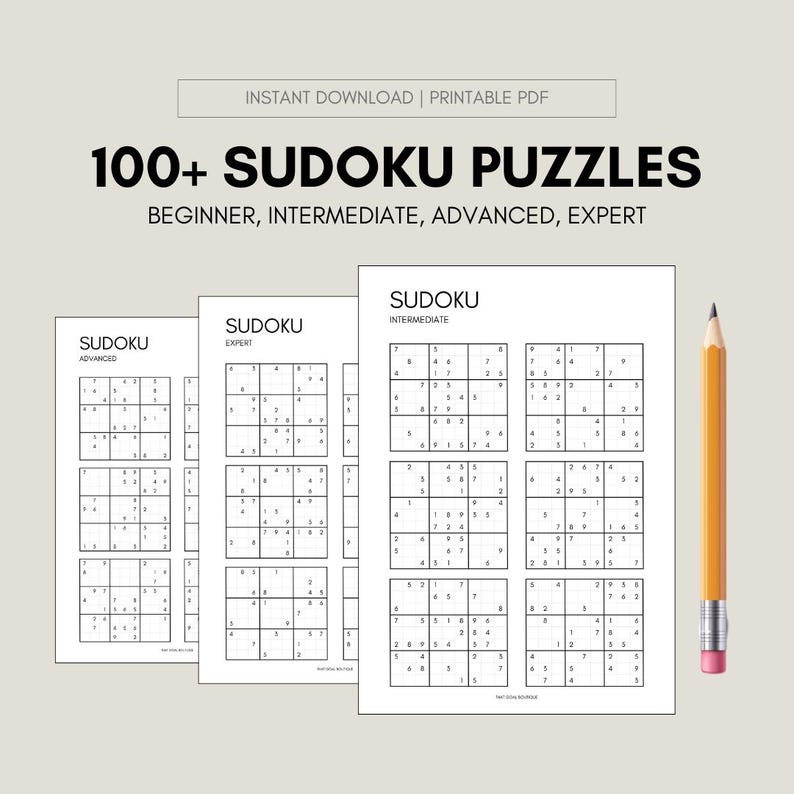 100 PRINTABLE SUDOKU PUZZLES Level: Beginner, Intermediate, Advanced ...