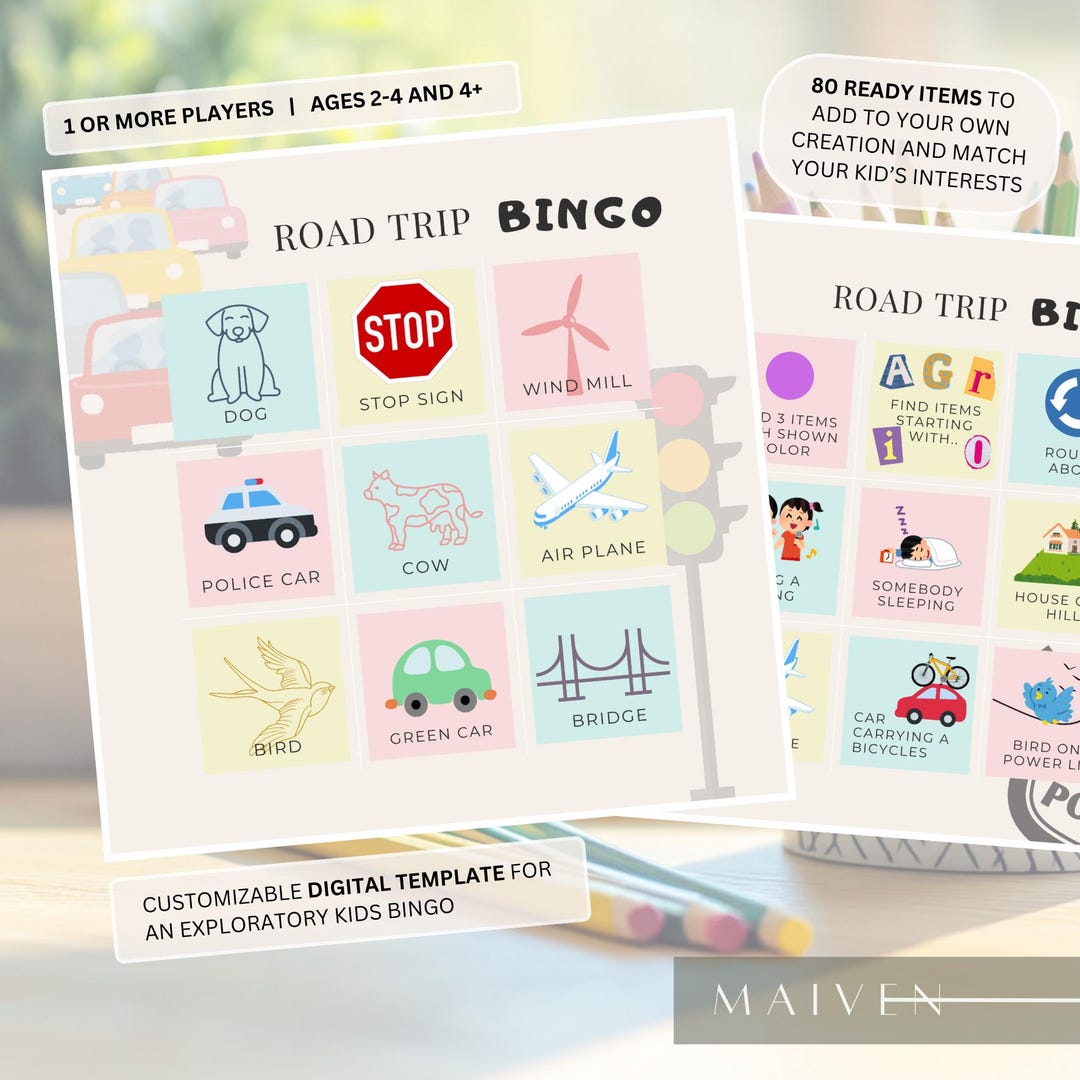 Exploratory Kids Bingo, Road Trip Theme, Game to Spark Curiosity and ...