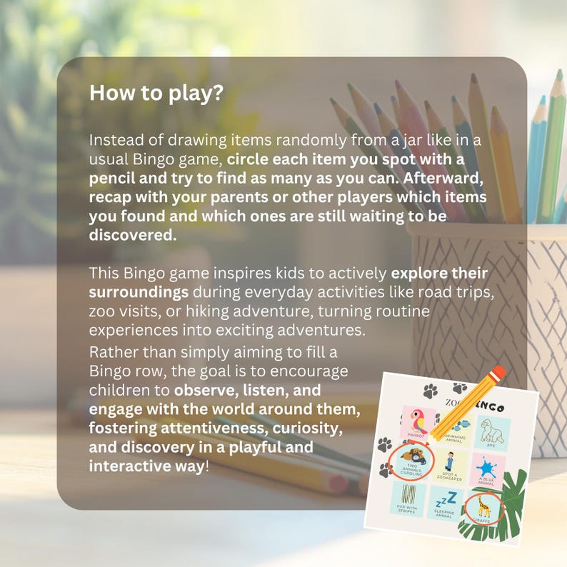 Exploratory Kids Bingo, Zoo Theme, Activity to Spark Curiosity and ...