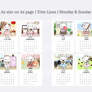 Printable Calendar 2025 PDF| Cute Cat Illustration Calendar| Monthly ...