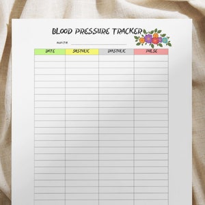 Blood Pressure Tracker Printable, Three Different Designs, Four Sizes ...