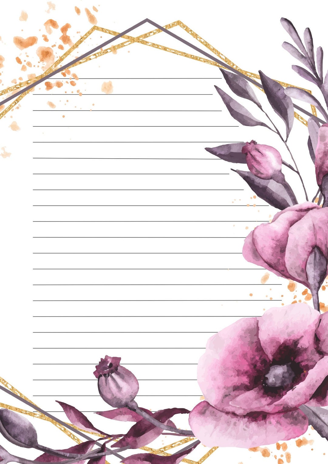 Printable Writing Paper, You Get 8 Different Designs, Lined and Unlined ...