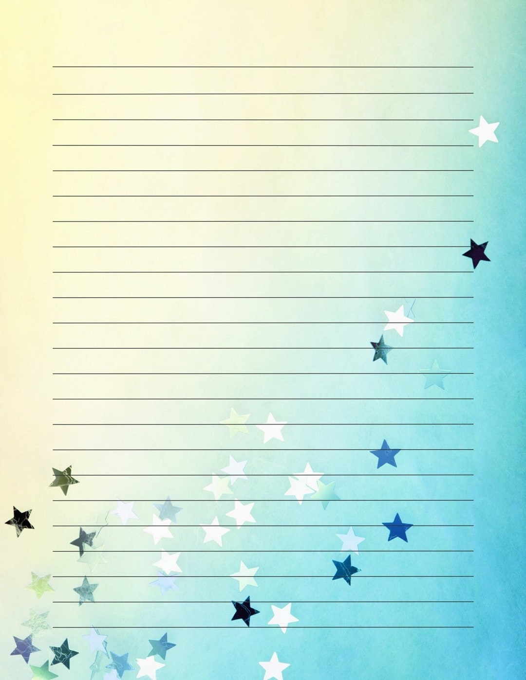 Printable Writing Paper- Stars. Lined and Unlined. Us Letter Size. - Etsy