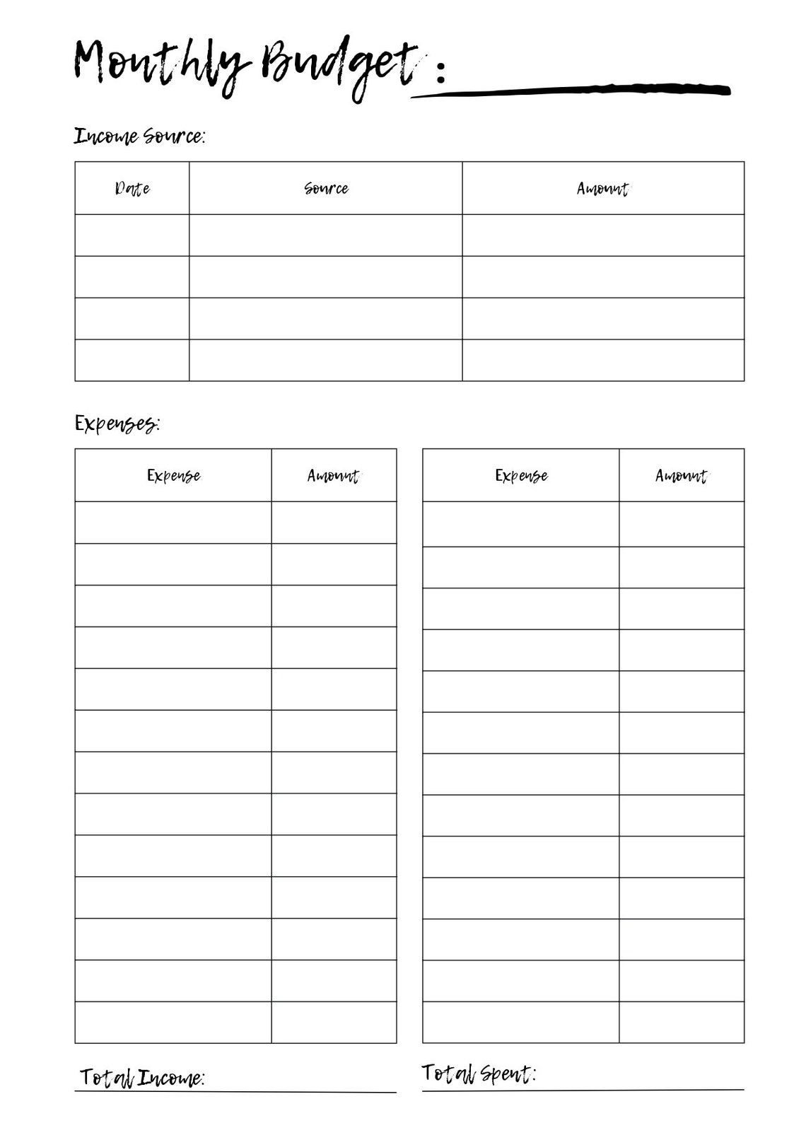Monthly Budget Printable,financial Log,budget Planner,monthly Budget ...