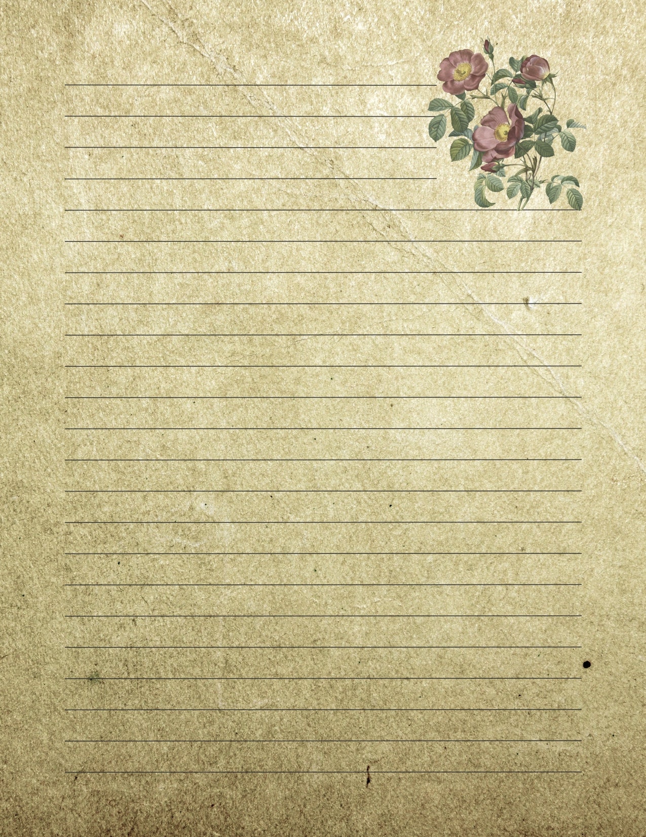 Vintage Floral Writing Paper: 10 Lined Printable Sheets (US Letter Size ...