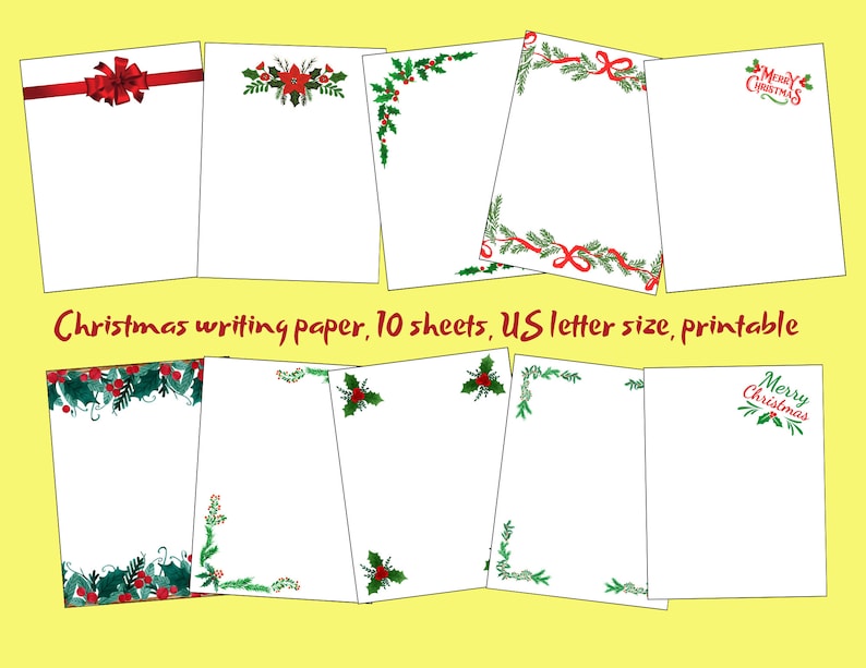 Christmas Writing Paper Printable 10 Sheets US Letter Size - Etsy