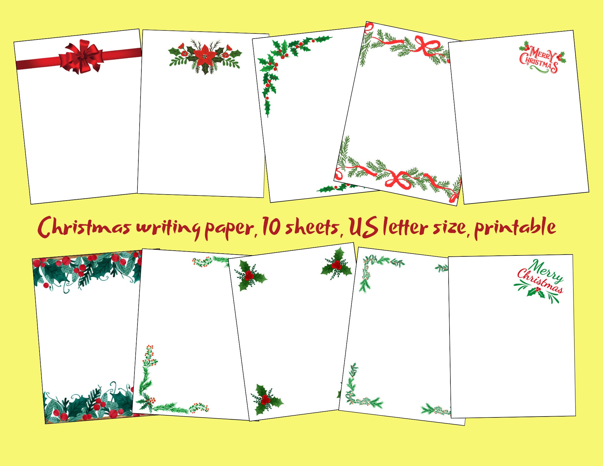 Christmas Writing Paper, Printable, 10 Sheets, US Letter Size - Etsy