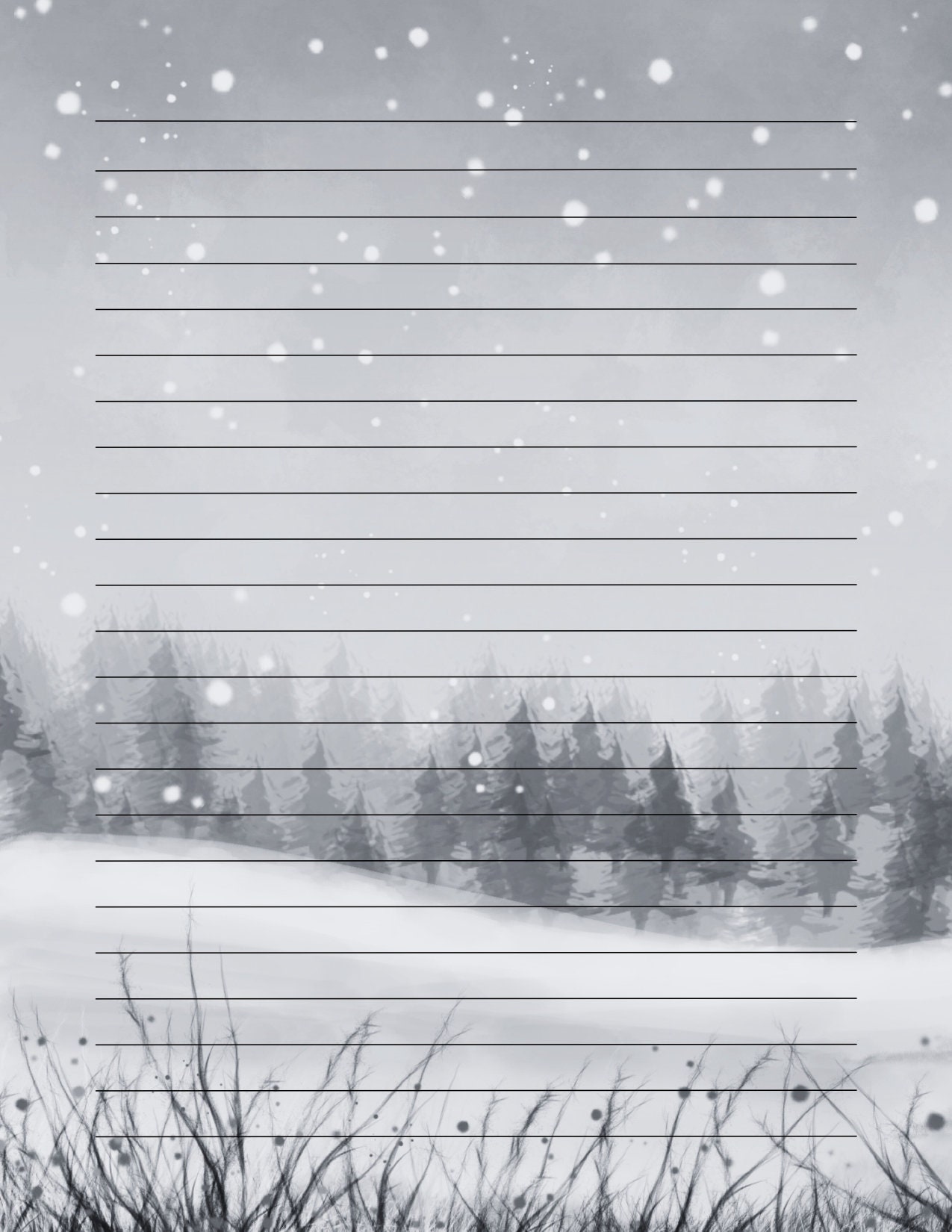 Printable Writing Paper-winter, 12 Diferent Designs, US Letter Size - Etsy