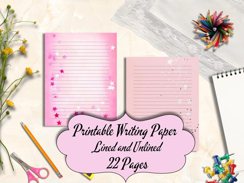 Printable Writing Paper- Stars. Lined and Unlined. Us Letter Size. - Etsy