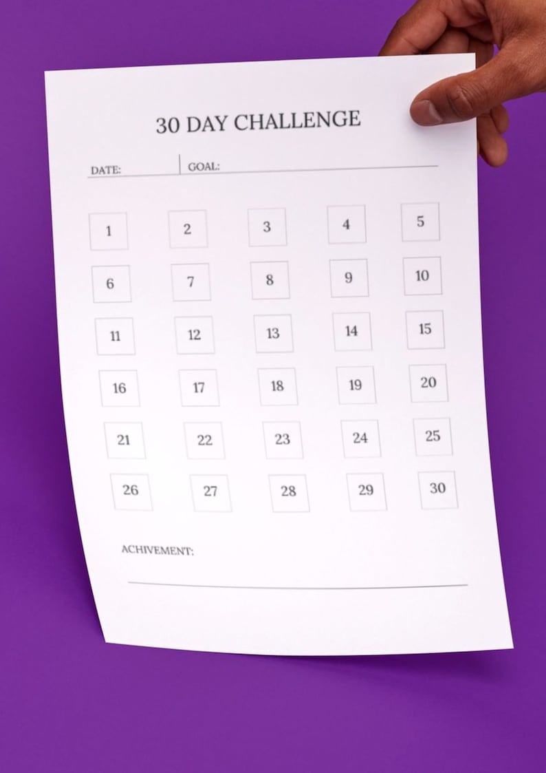 30 Day Challenge, Printable Template - Etsy