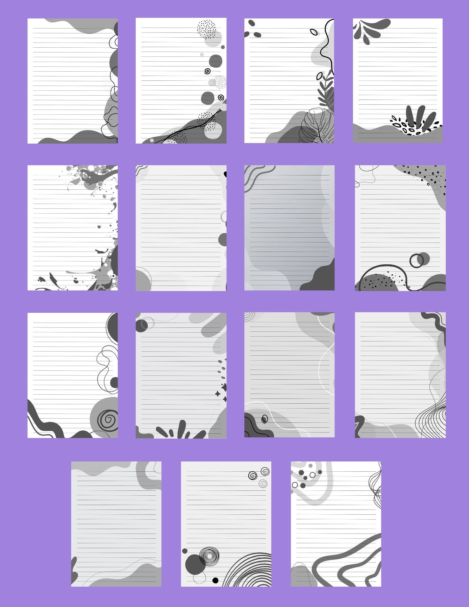 Abstract Printable Writing Paper, 15 Different Designs, Lined and ...