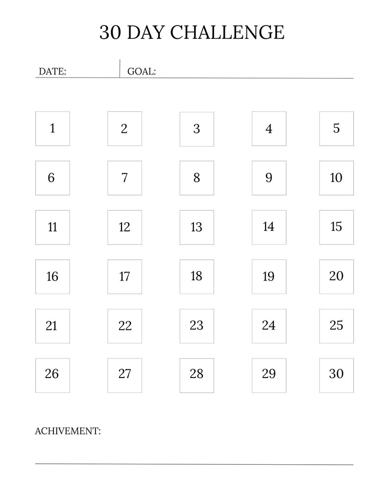 30 Day Challenge, Printable Template - Etsy