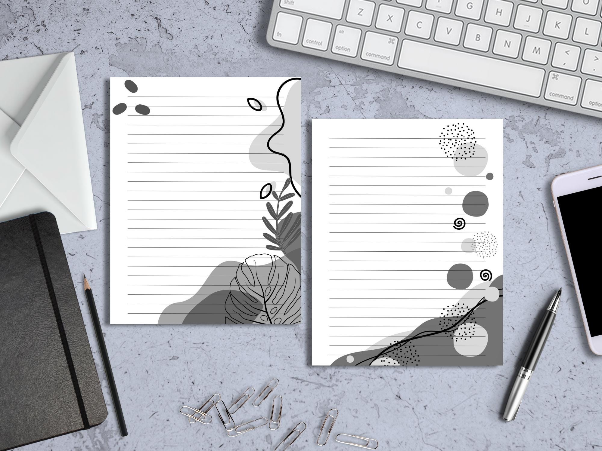 Abstract Printable Writing Paper, 15 Different Designs, Lined and ...
