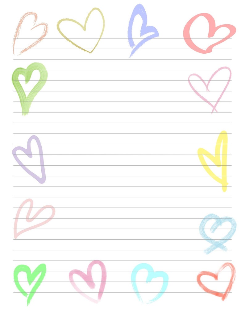 Printable Writing Paper, Hearts - Etsy