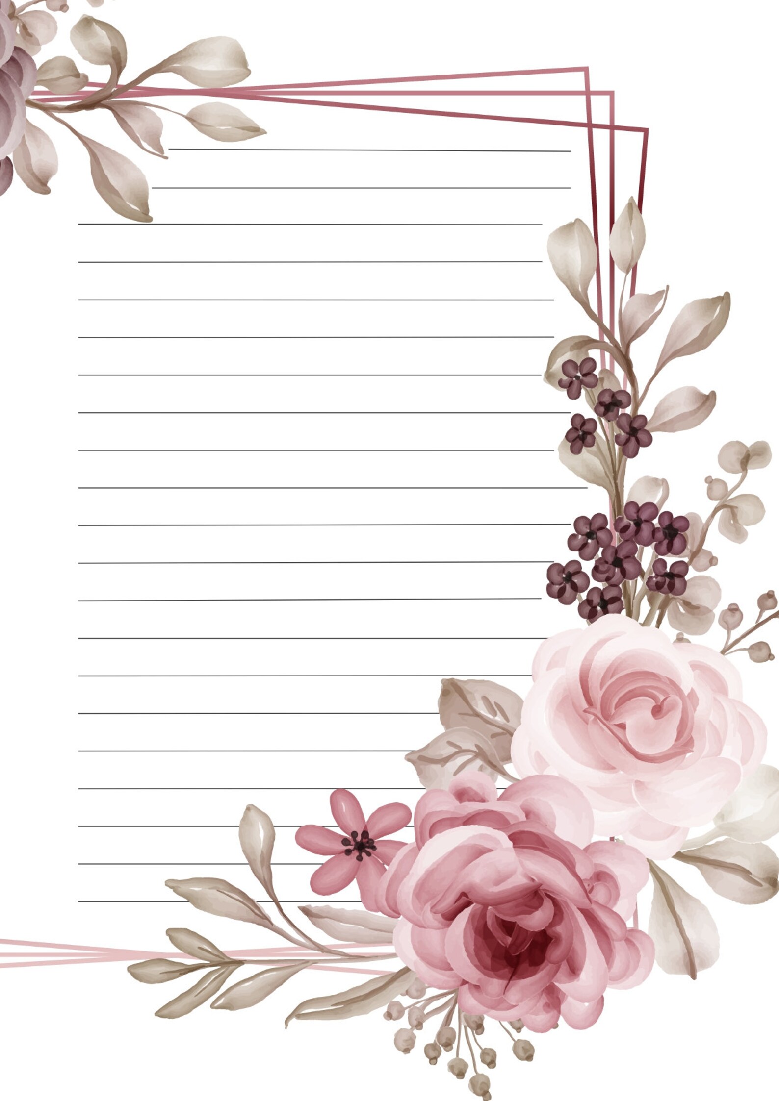 Printable Writing Paper, You Get 8 Different Designs, Lined and Unlined ...