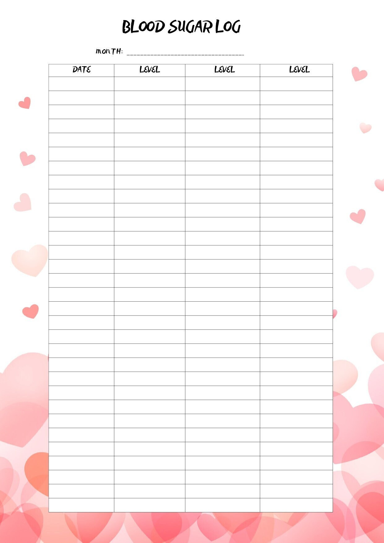 Blood Sugar Log Printable, Three Different Designs, Four Sizes, US ...