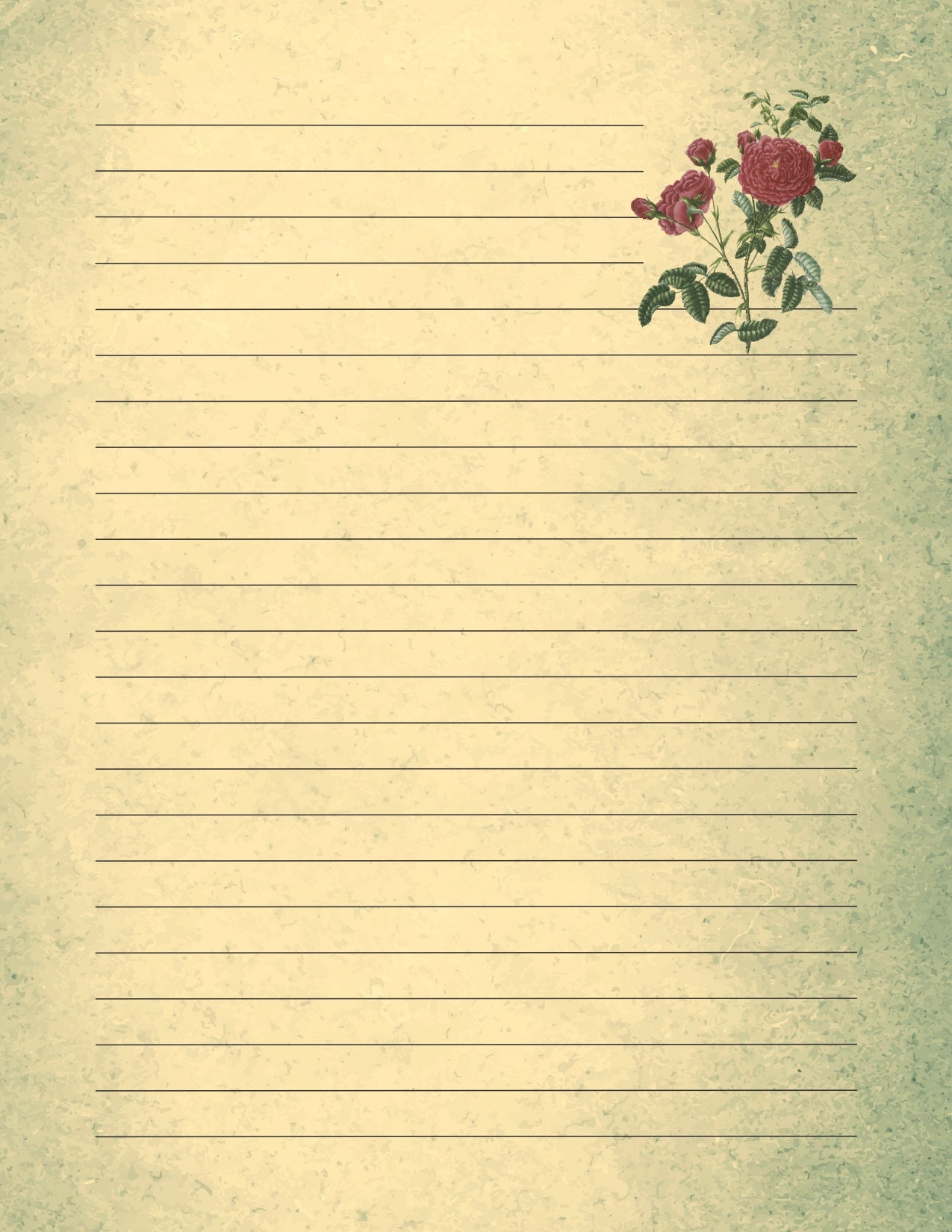 Vintage Floral Writing Paper: 10 Lined Printable Sheets (US Letter Size ...