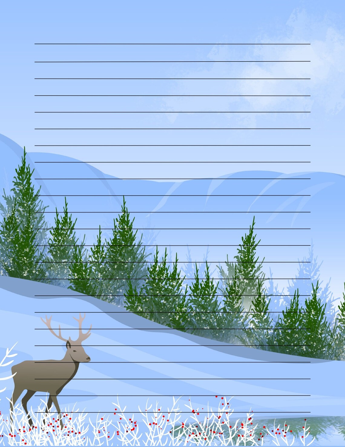 Printable Writing Paper-winter, 12 Diferent Designs, US Letter Size - Etsy