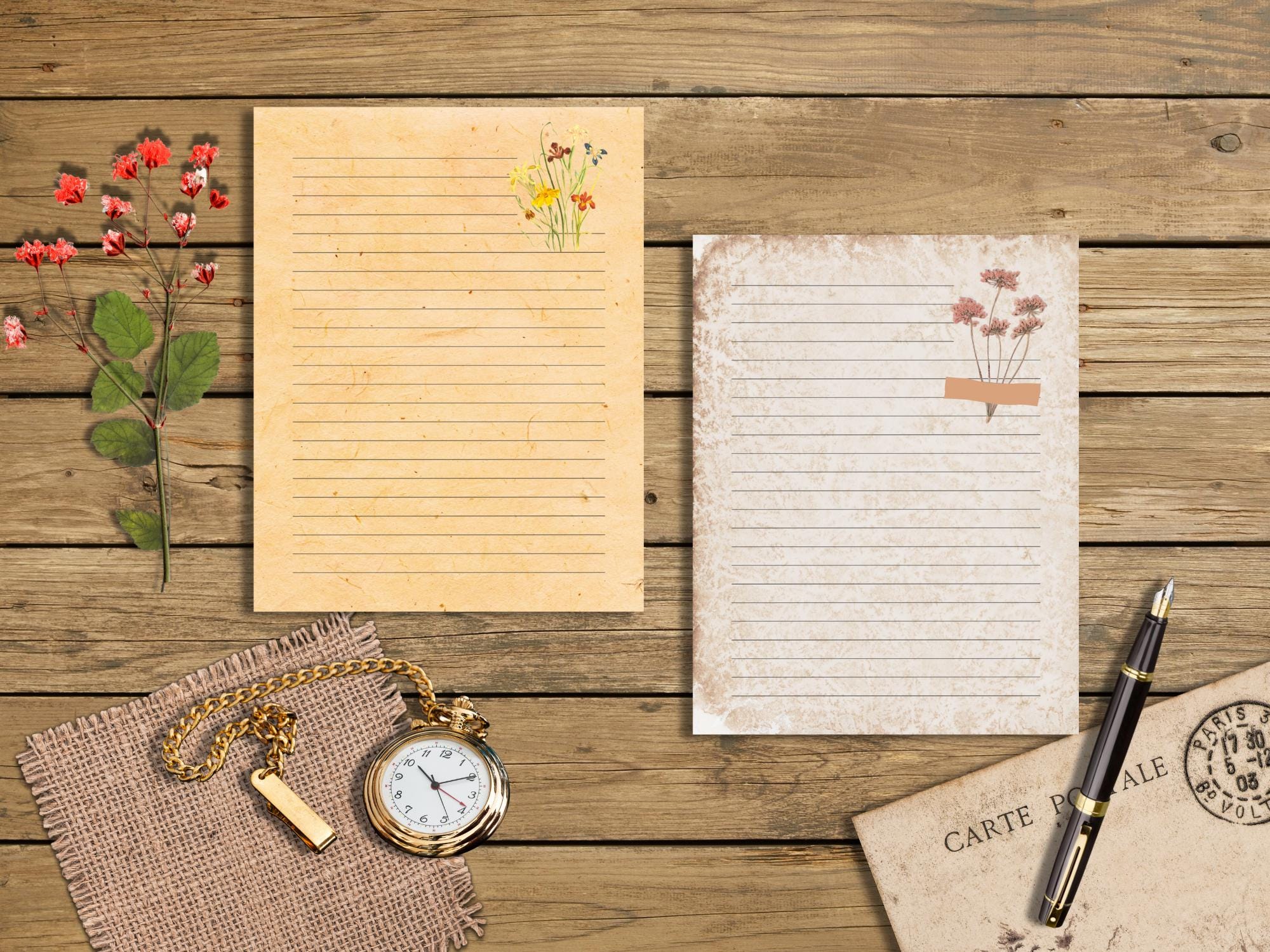 Vintage Floral Writing Paper: 10 Lined Printable Sheets (US Letter Size ...