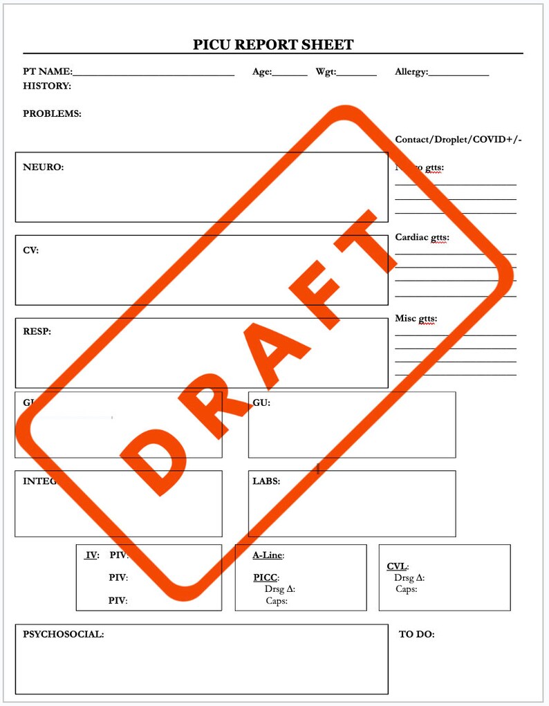 PICU Report Sheet *the GTT Basic* - Etsy