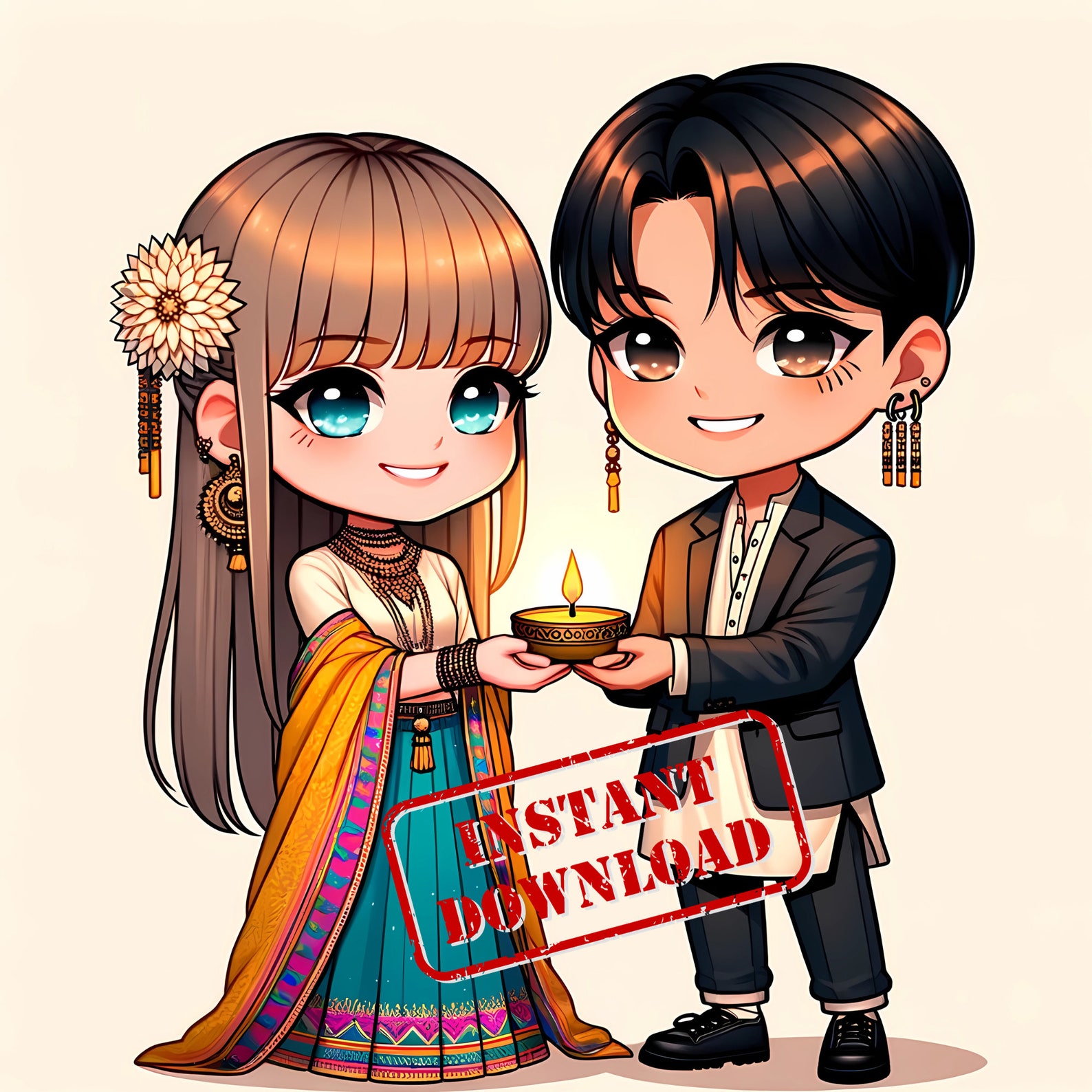 Diwali Celebration With K-pop Idols Jungkook and Lisa Chibi Style ...