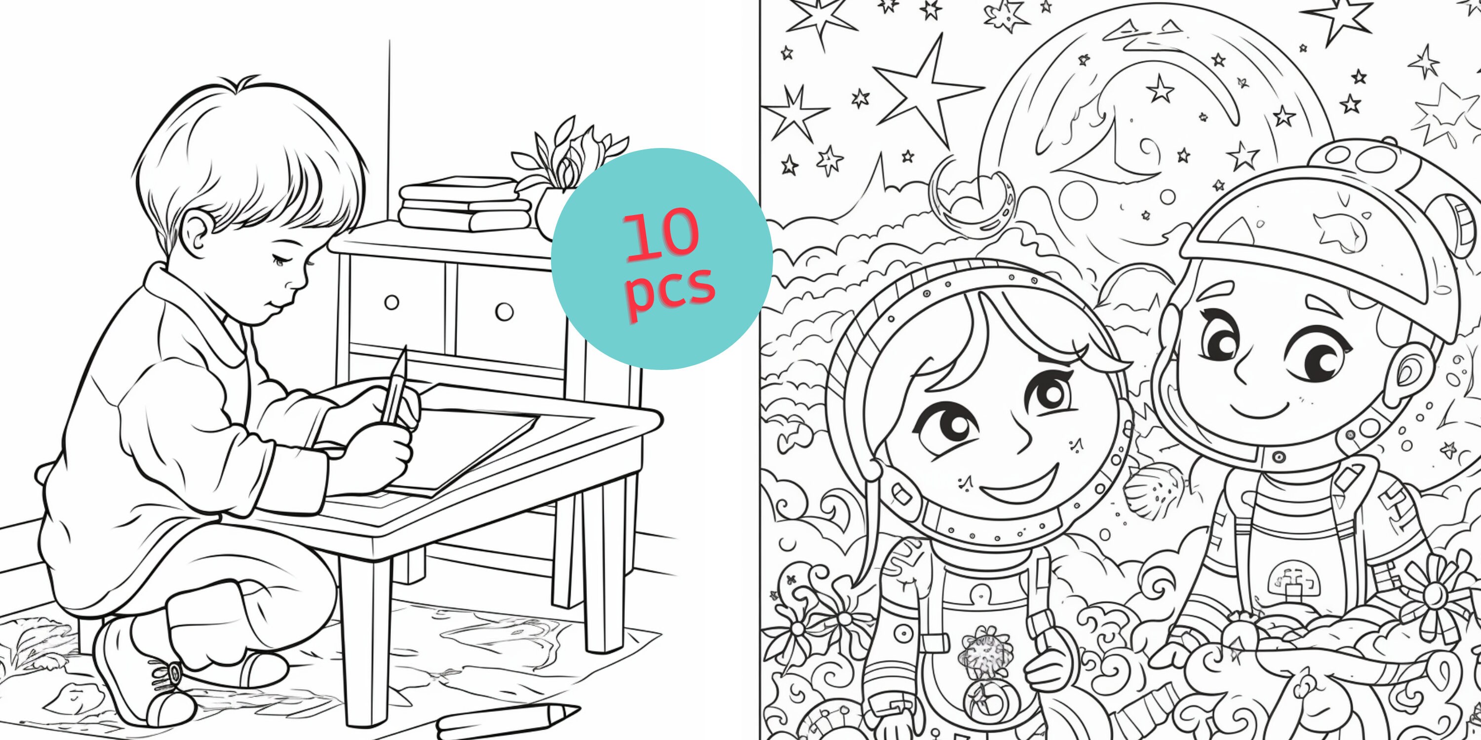 10 Coloring Pages in 1 Dollar for Kids - Etsy