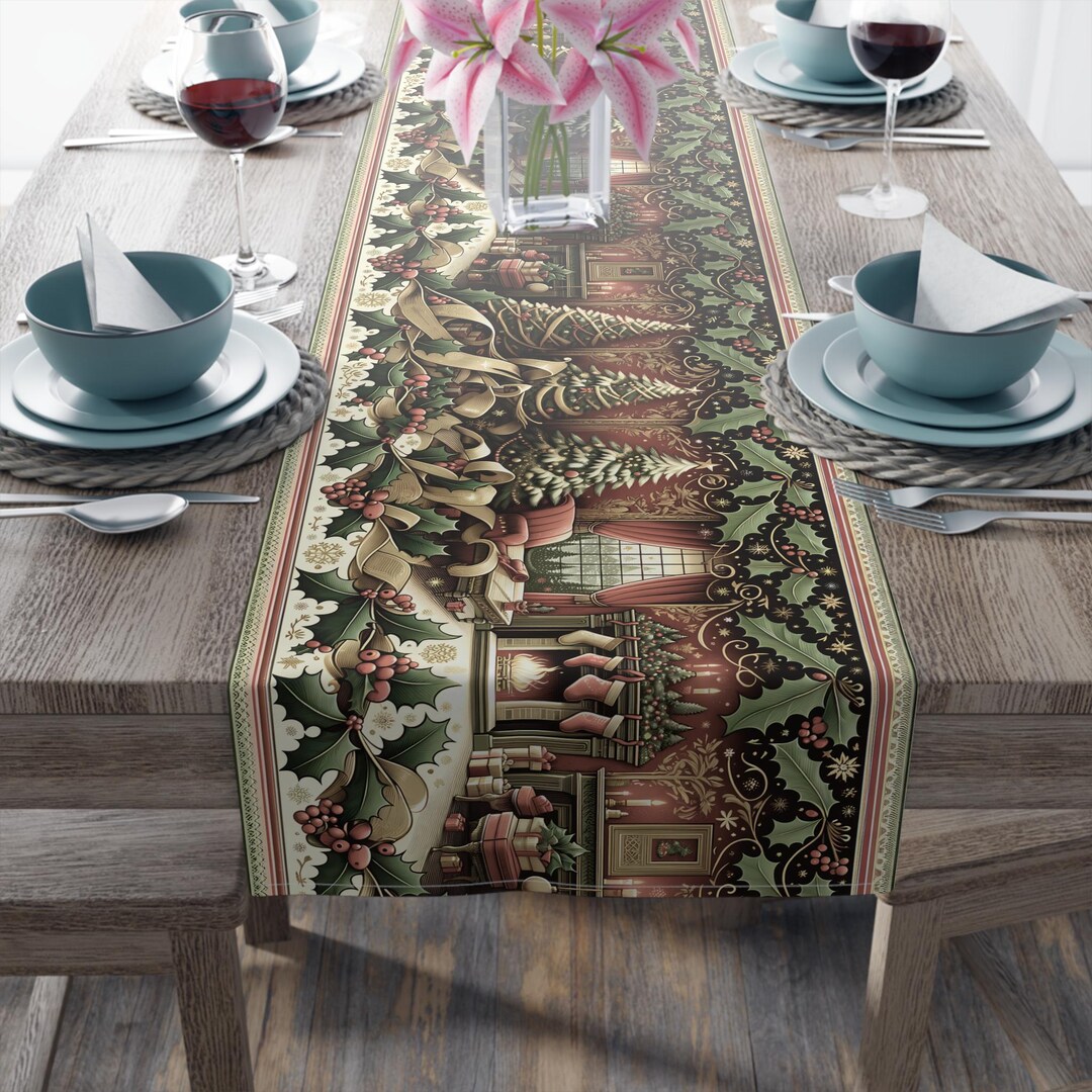 Christmas Table Runner, Holiday Decor, Festive Dining, Cotton/poly ...