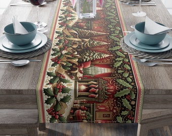 Christmas Table Runner Red Green Watercolor Holiday Table Runner ...