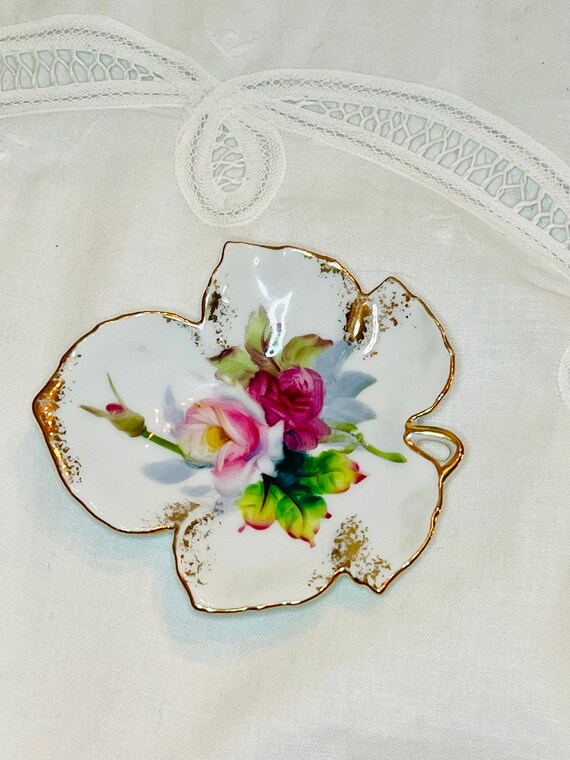 Vintage Lefton Roses Leaf Trinket Plate Hand-painted … - Gem