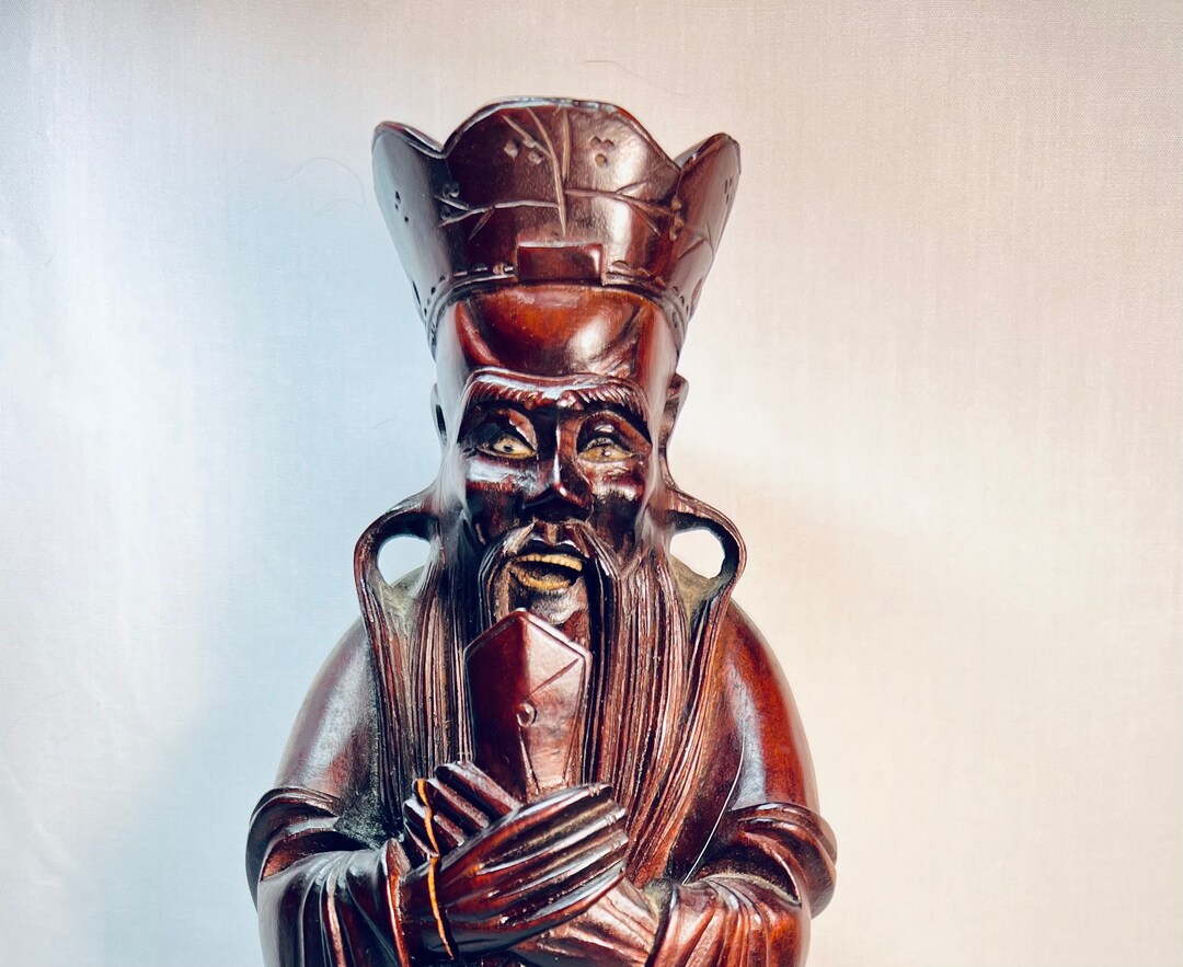 Vintage Chinese Wood Carving Confucius Figure Bone Inlay - Etsy