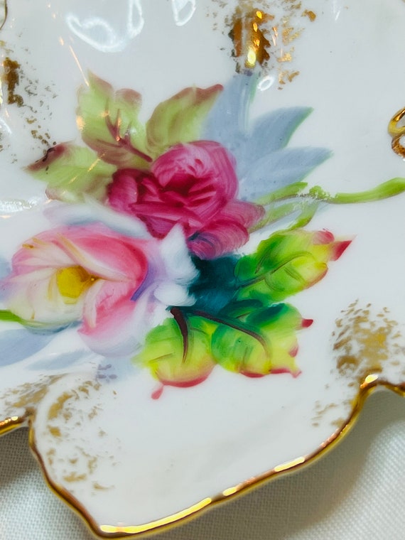 Vintage Lefton Roses Leaf Trinket Plate Hand-painted … - Gem