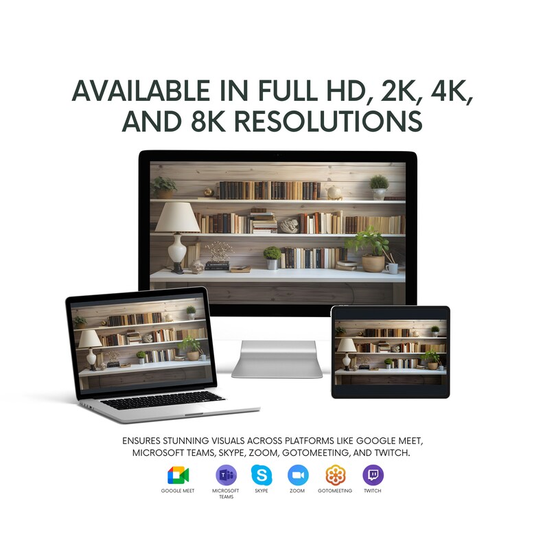 6 Bundle Bookshelf Virtual Background Images for Online Video Calls and ...