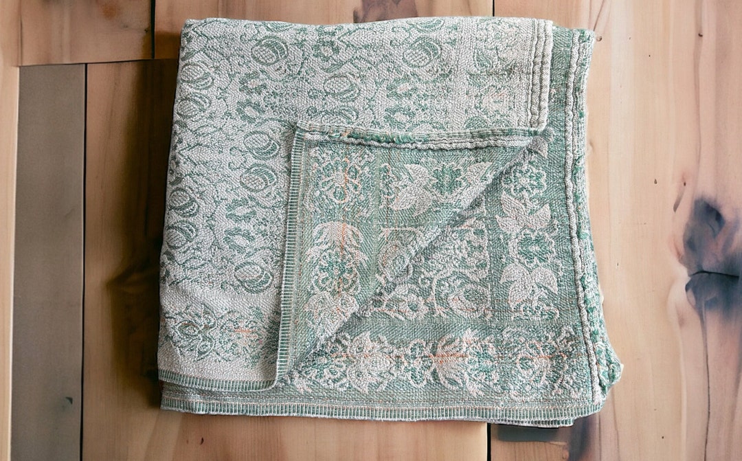 Vintage Throw Blanket,vintage Woven Blanket,green Throw Blanket,vintage ...