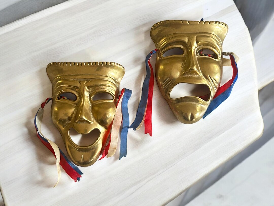 Vintage Brass Mask Decor, Theater Masks, Comedy Tragedy Masks, Gothic ...