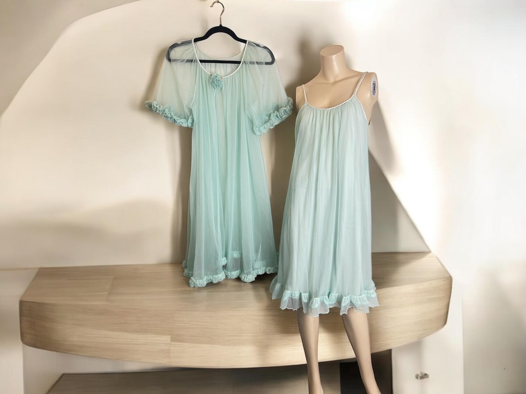 Vintage 60s Sheer Nightie and Robe, Mint Green, Coquette Girl, Sexy ...