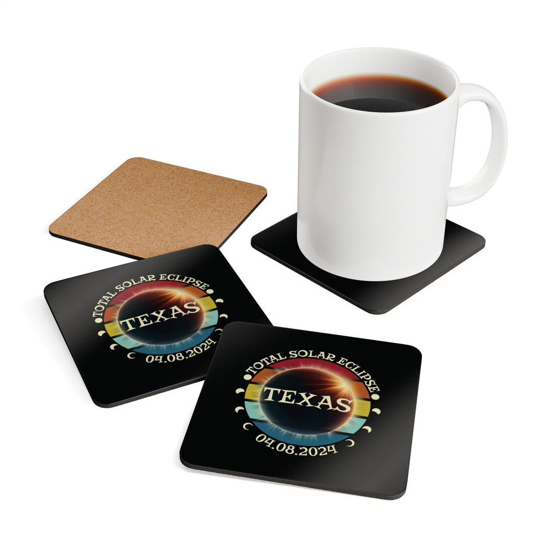 Texas Total Solar Eclipse Coaster Set, Eclipse Souvenir April 8 2024 - Etsy