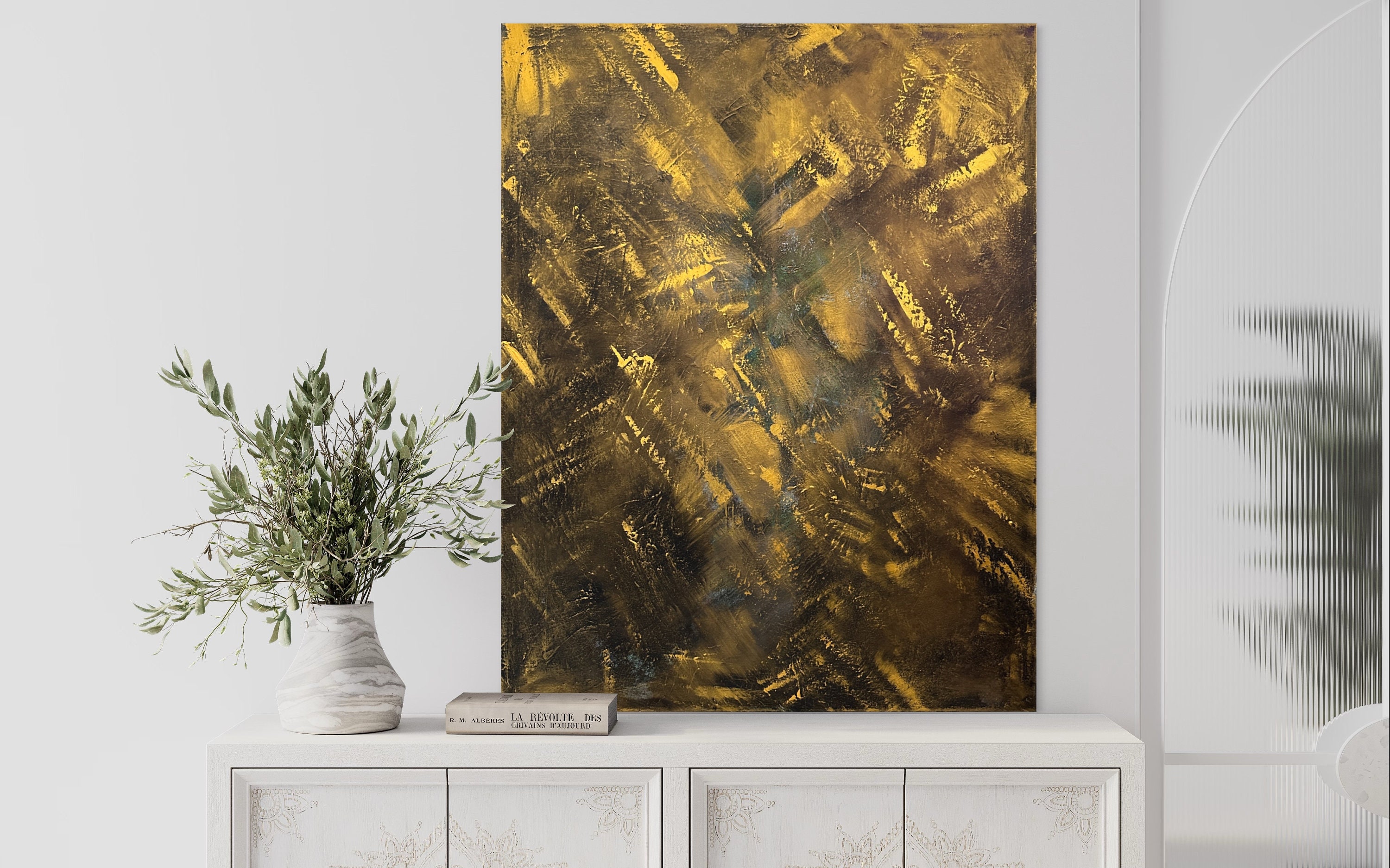 Original Golden Painting. Painting Acrylic on Canvas. Abstract Wall Art ...