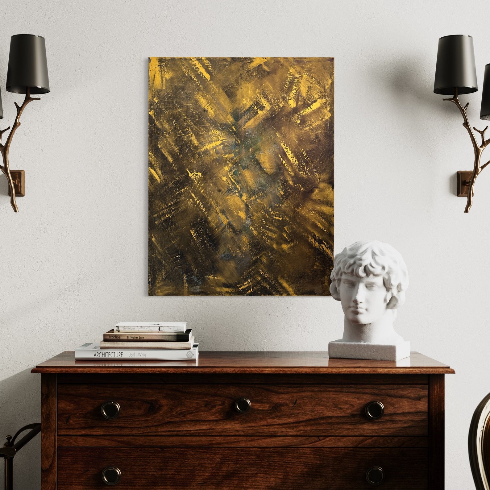 Original Golden Painting. Painting Acrylic on Canvas. Abstract Wall Art ...