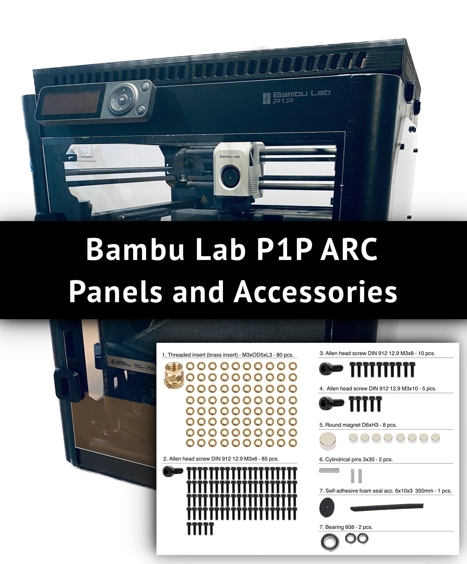 Bambu Lab P1P Enclosure ARC Acrylic (plexiglass) Panels and Accessories ...