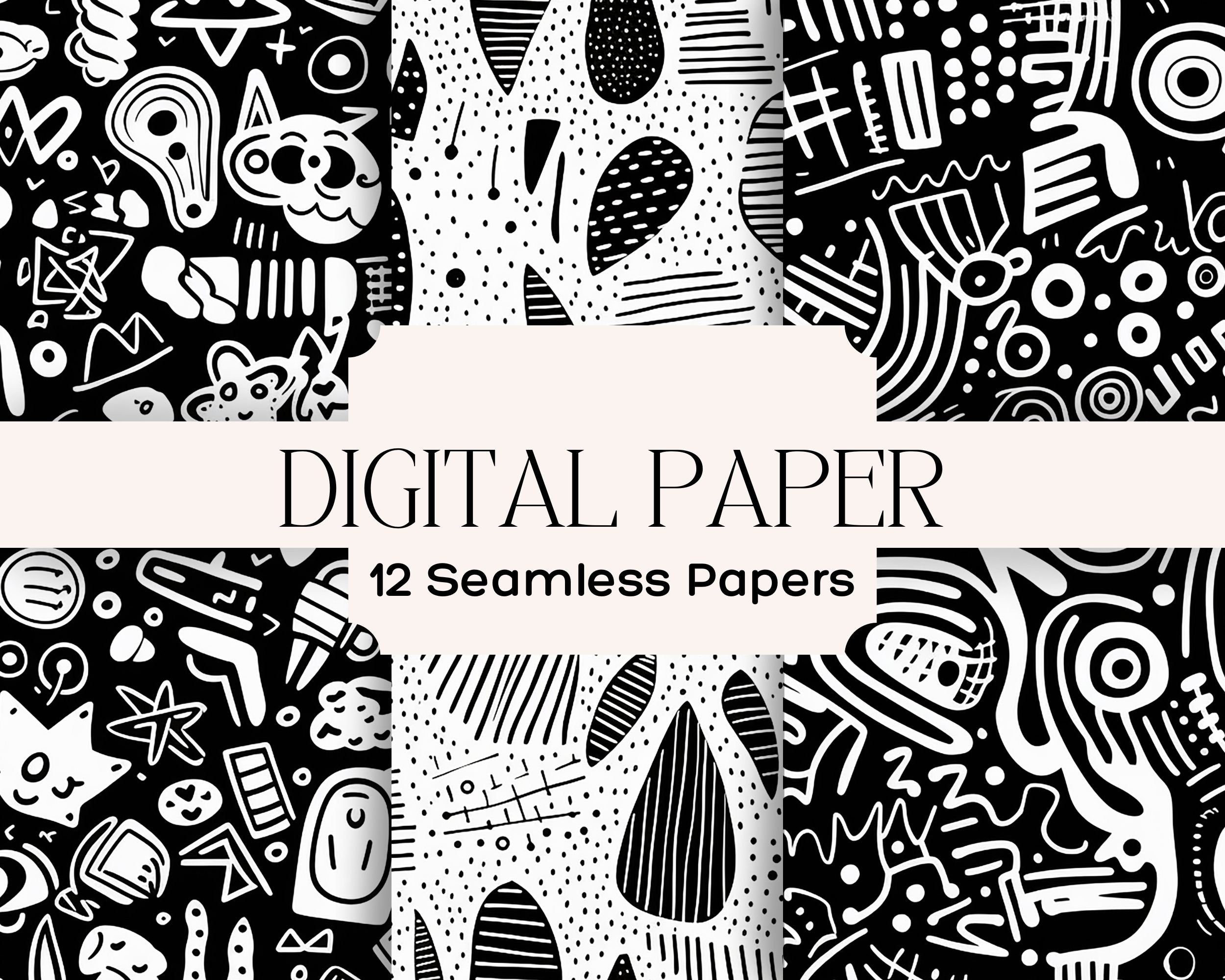 12 Monochrome Doodles Seamless Digital Papers, 12' X 12, Seamless ...