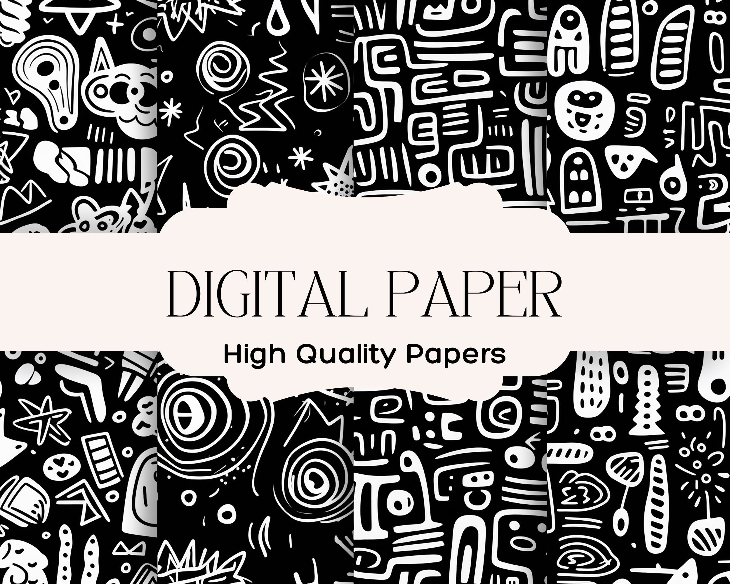 12 Monochrome Doodles Seamless Digital Papers, 12' X 12, Seamless ...