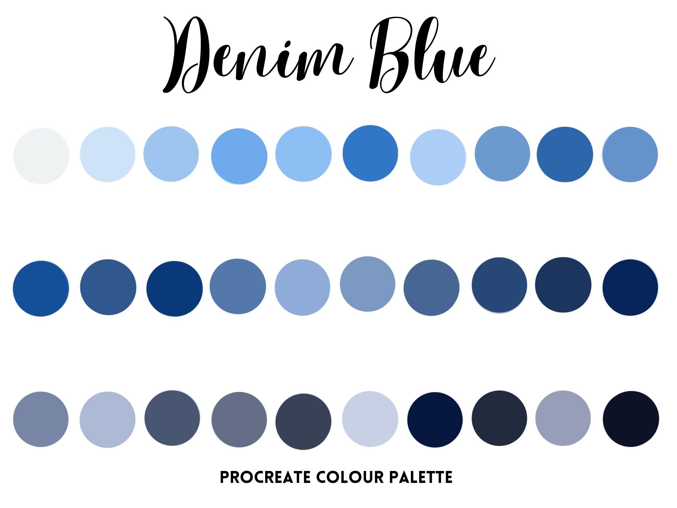 Denim Blue Procreate Colour Palette, Colour Palette, Procreate, Denim ...