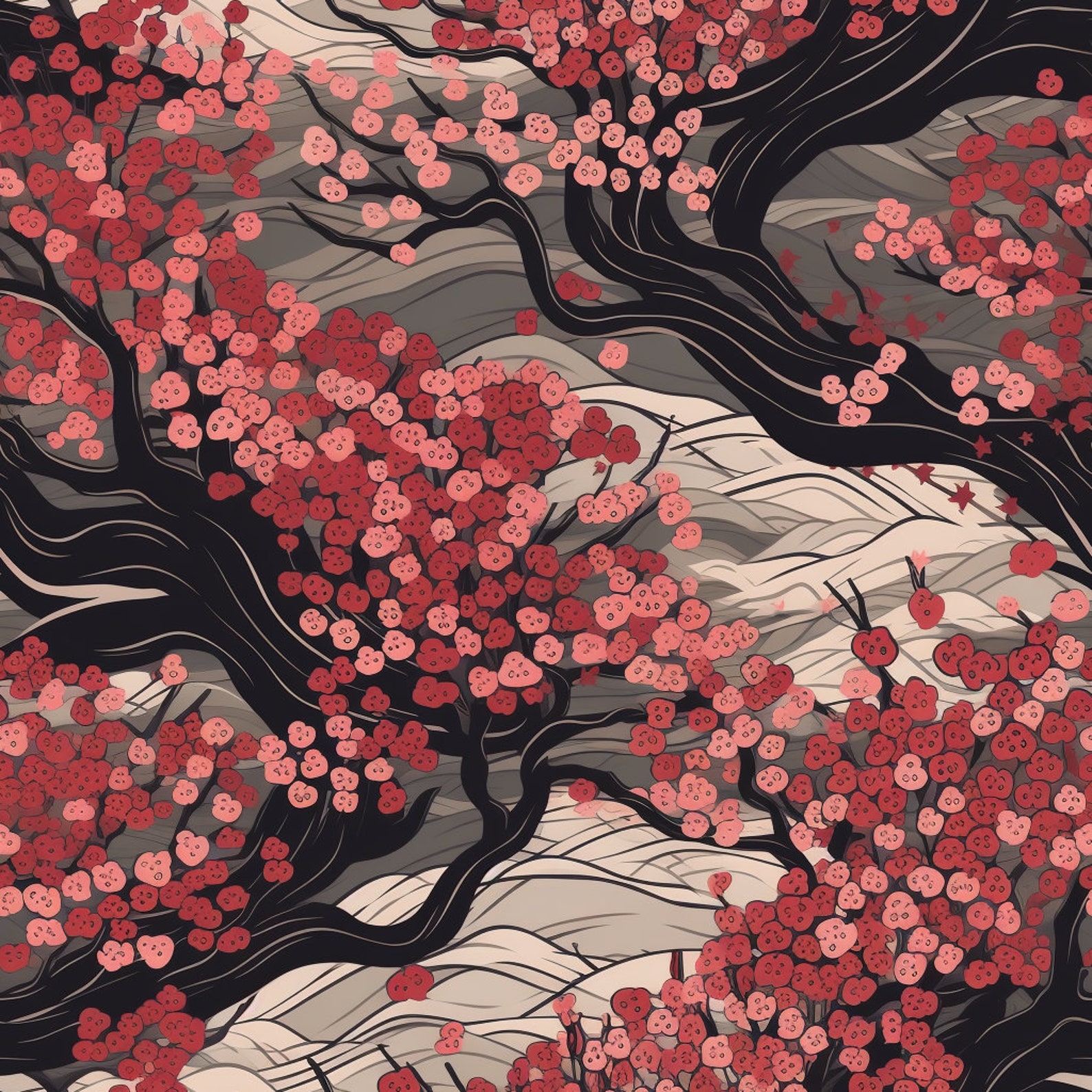 Sakura Zen-style Digital Paper - Etsy